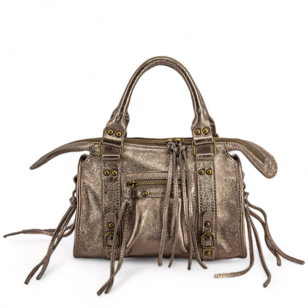 Women's bags | Mini-Sac bowling in brushed metallic leather SANDSTORM ...