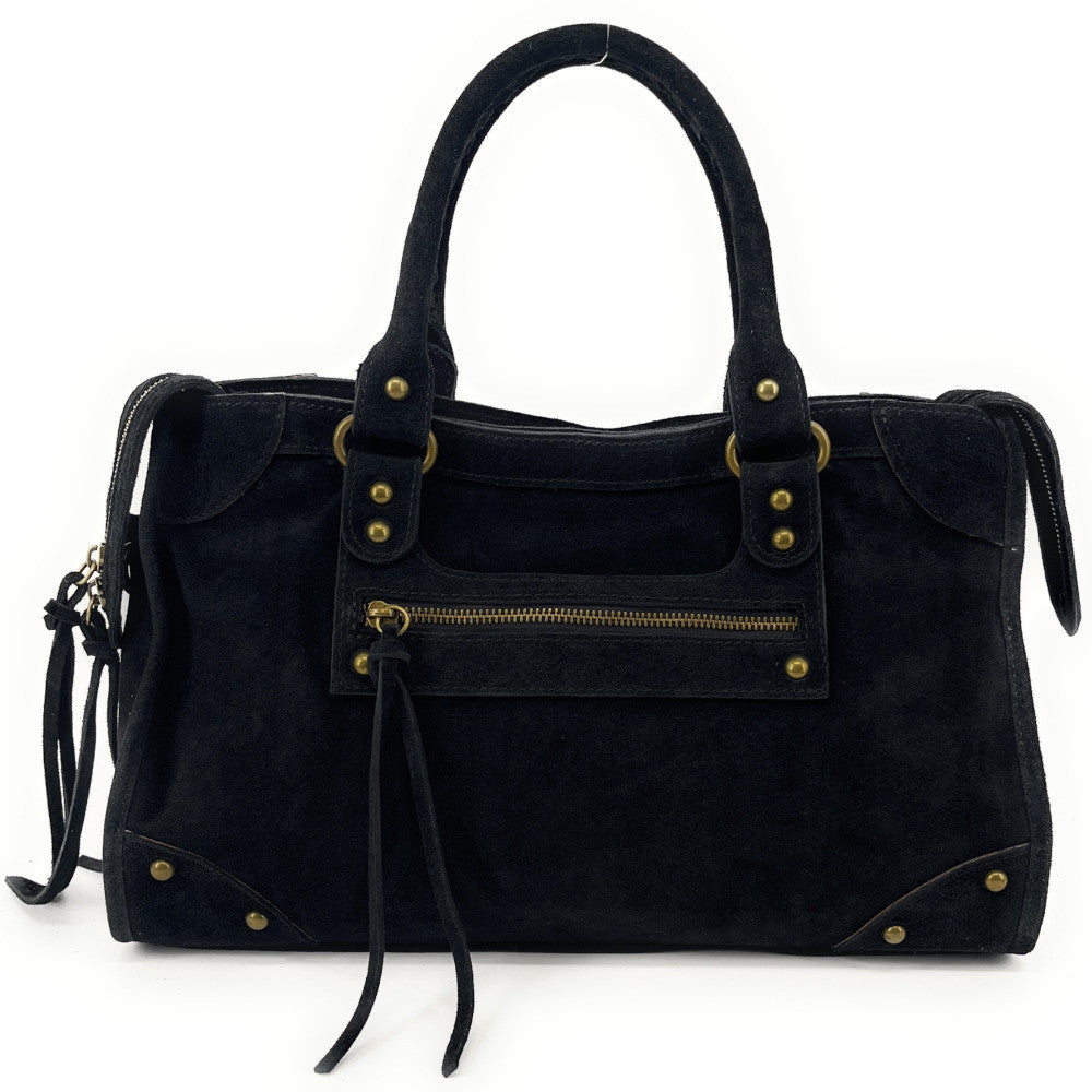 Sacs à Main Femme | Grand sac french stick en cuir nubuck EDISON Noir ...