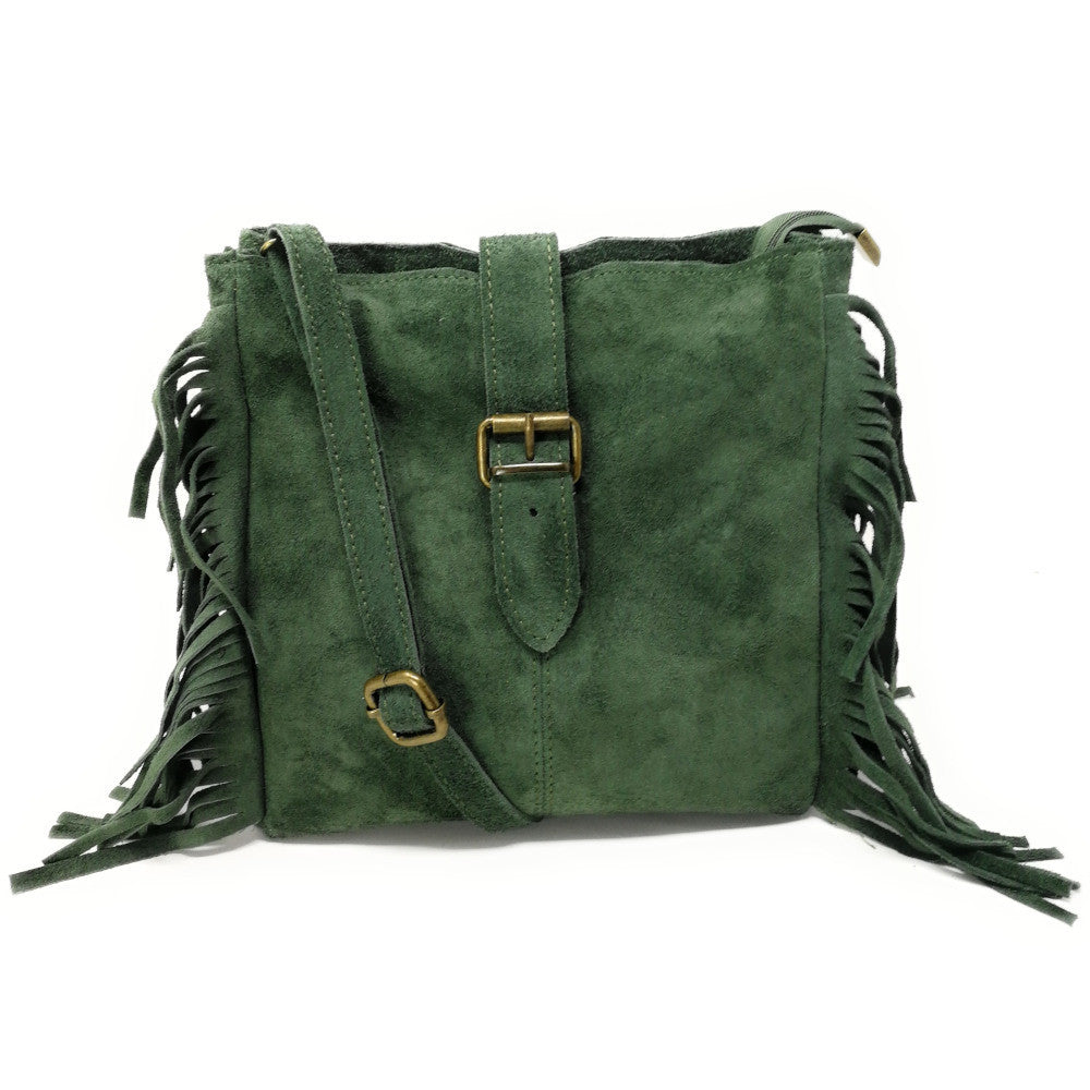 Women's collection | Nubuck leather shoulder bag CHEYENNE Forest green ...