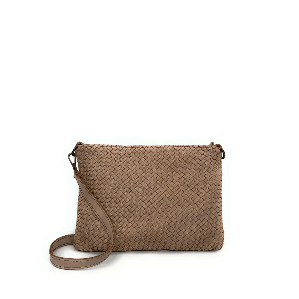 Sacs à Main Femme | Sac pochette en cuir tressé MISS JOE Taupe foncé ...